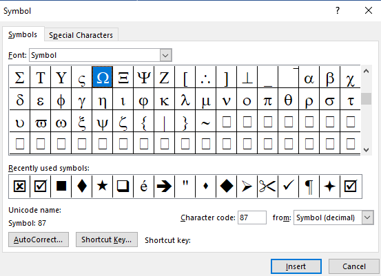 Insert symbol dialog box microsoft word insert greek characters 