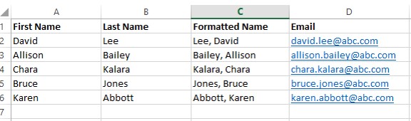 Excel flash fill combining first last names Avantix Learning