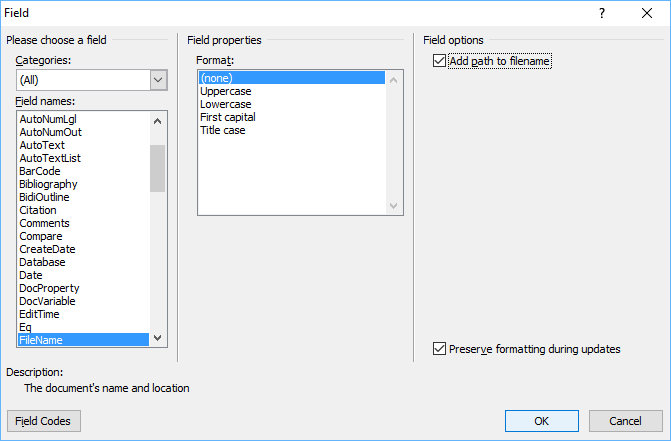 How To Insert A Word Document s File Name And Path 2 Ways 