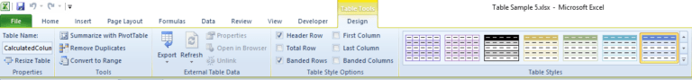 Excel-Table-Tools-Design-tab - Avantix Learning