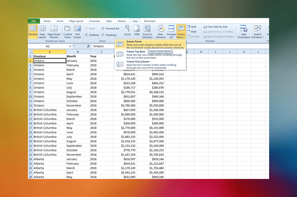 How To Freeze Row And Column Headings In Excel Worksheets