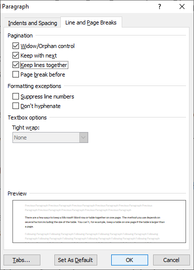 Do Not Break Table In Word