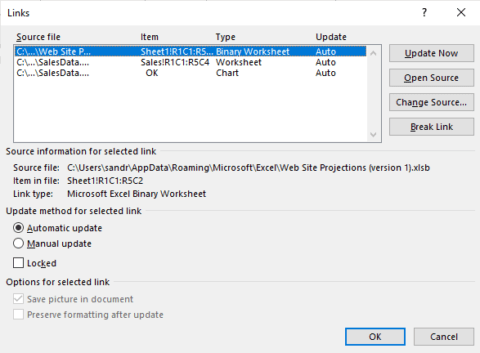 How to Break, Update or Change Links to Excel Charts or Worksheets in ...