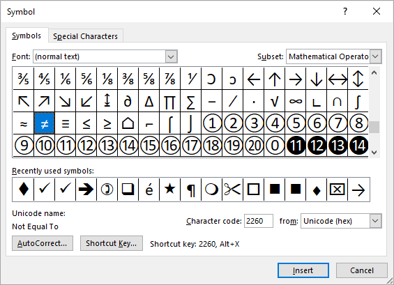 How To Insert The Does Not Equal Sign In Word 5 Ways To Type Or Insert 