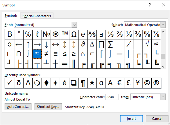 5 Ways To Insert The Approximately Equal Or Almost Equal Symbol In Word 