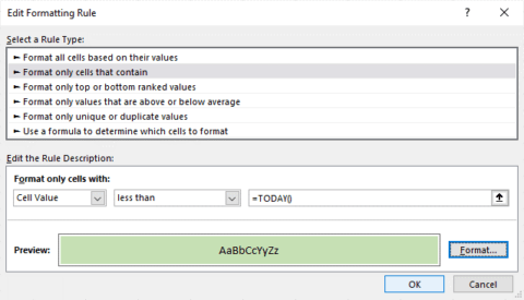 Use Conditional Formatting in Excel to Highlight Dates Before Today (3 ...