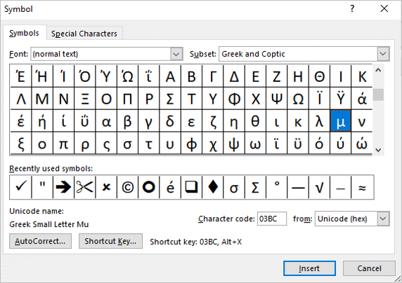 How To Insert The Mu Or Micro Symbol In Word 