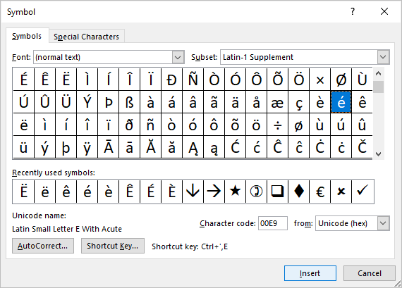 How To Insert Or Type E With An Accent Mark In Word 