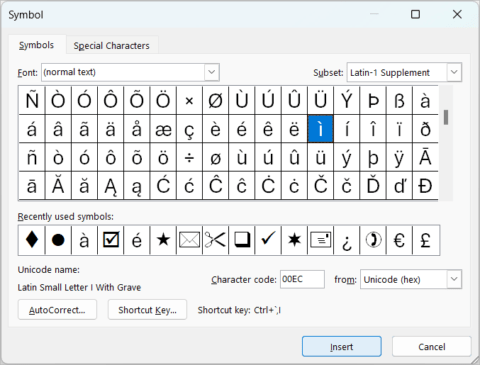 How to Insert or Type I with an Accent Mark in Word (Í, í, Ì, ì, Î, î ...